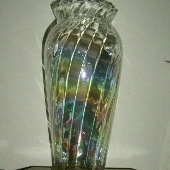 Accents | Rare Iridescent Swirl Pattern Gold Rim Glass Vase | Poshmark